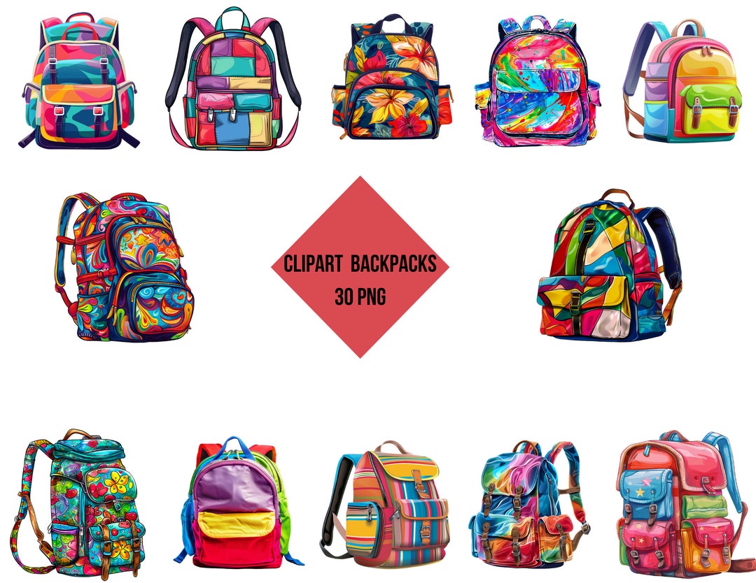 Clipart Backpacks | Backpacks 30 PNG | Digital Print Backpacks | Cute ...