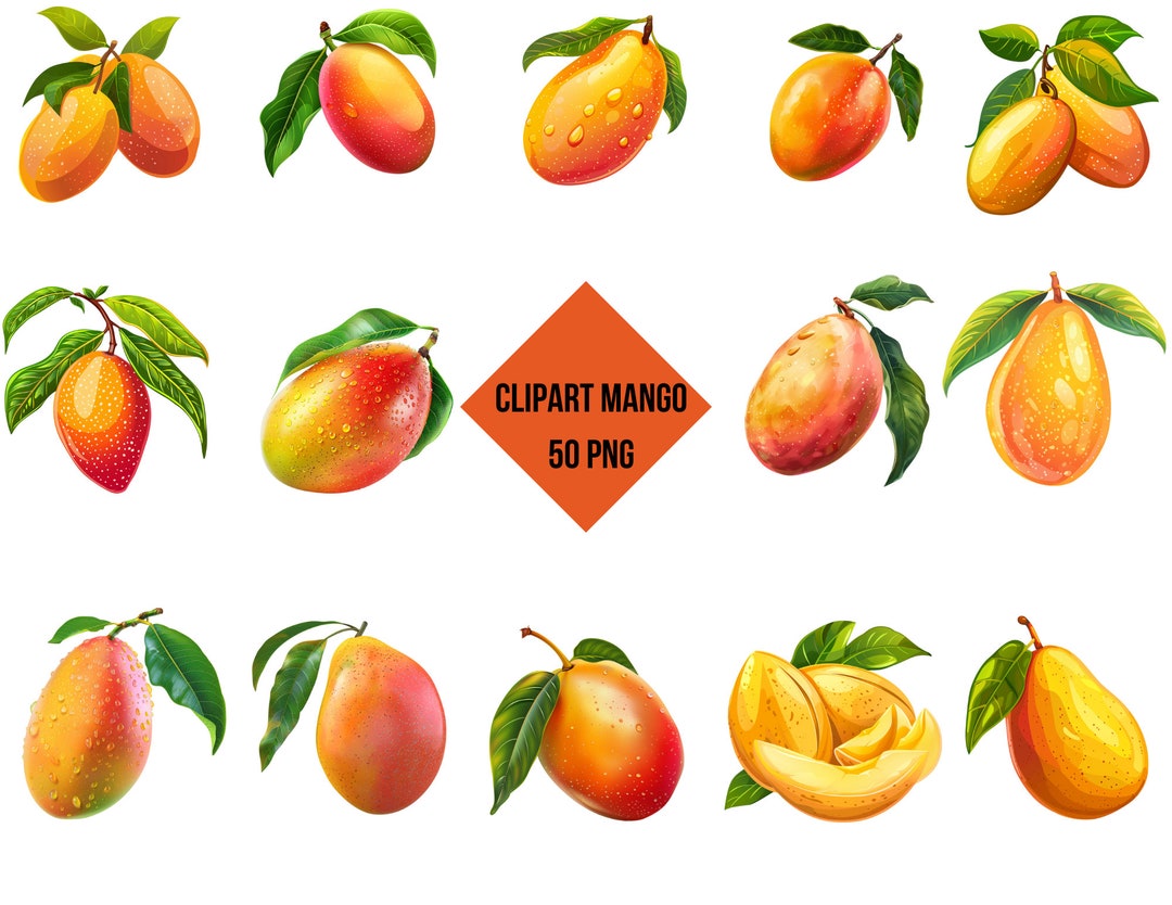 Vibrant Mango Clipart Set | Juicy Mango Digital Art Bundle | Fruit ...
