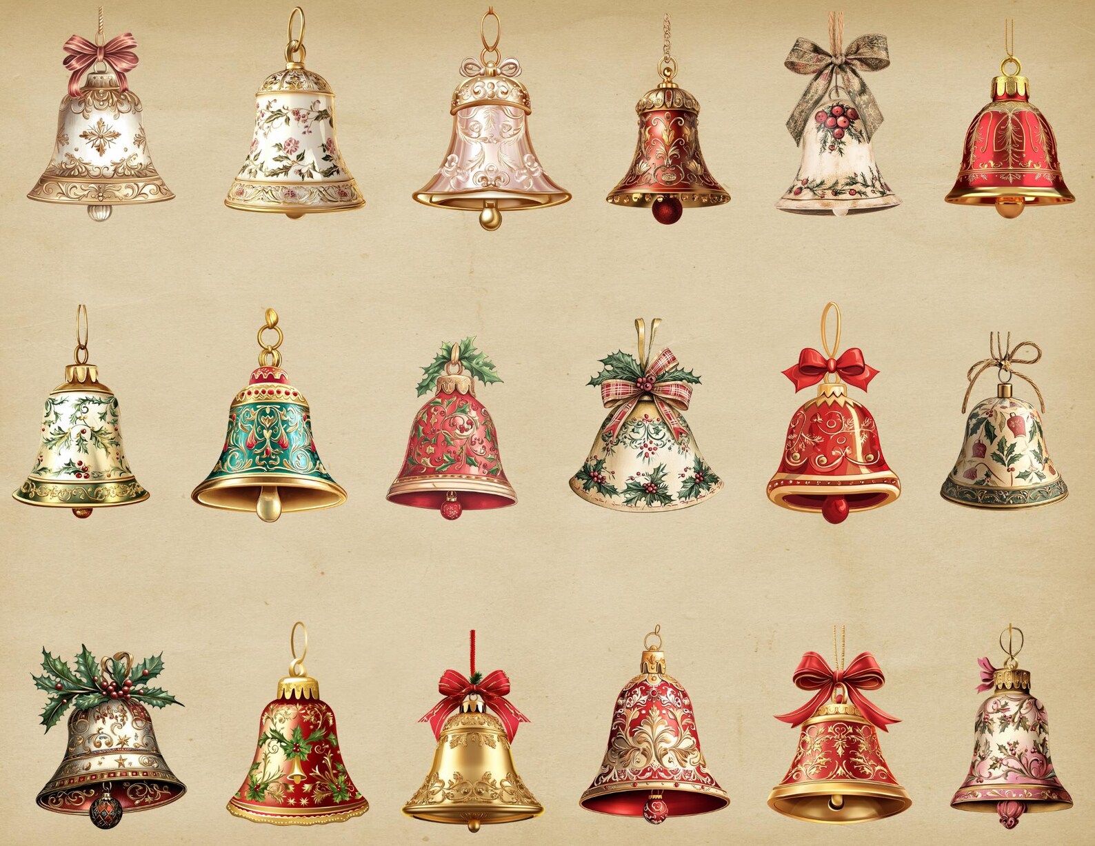 Clipart Christmas Bells 103 PNG | Digital Print Pretty Bells ...