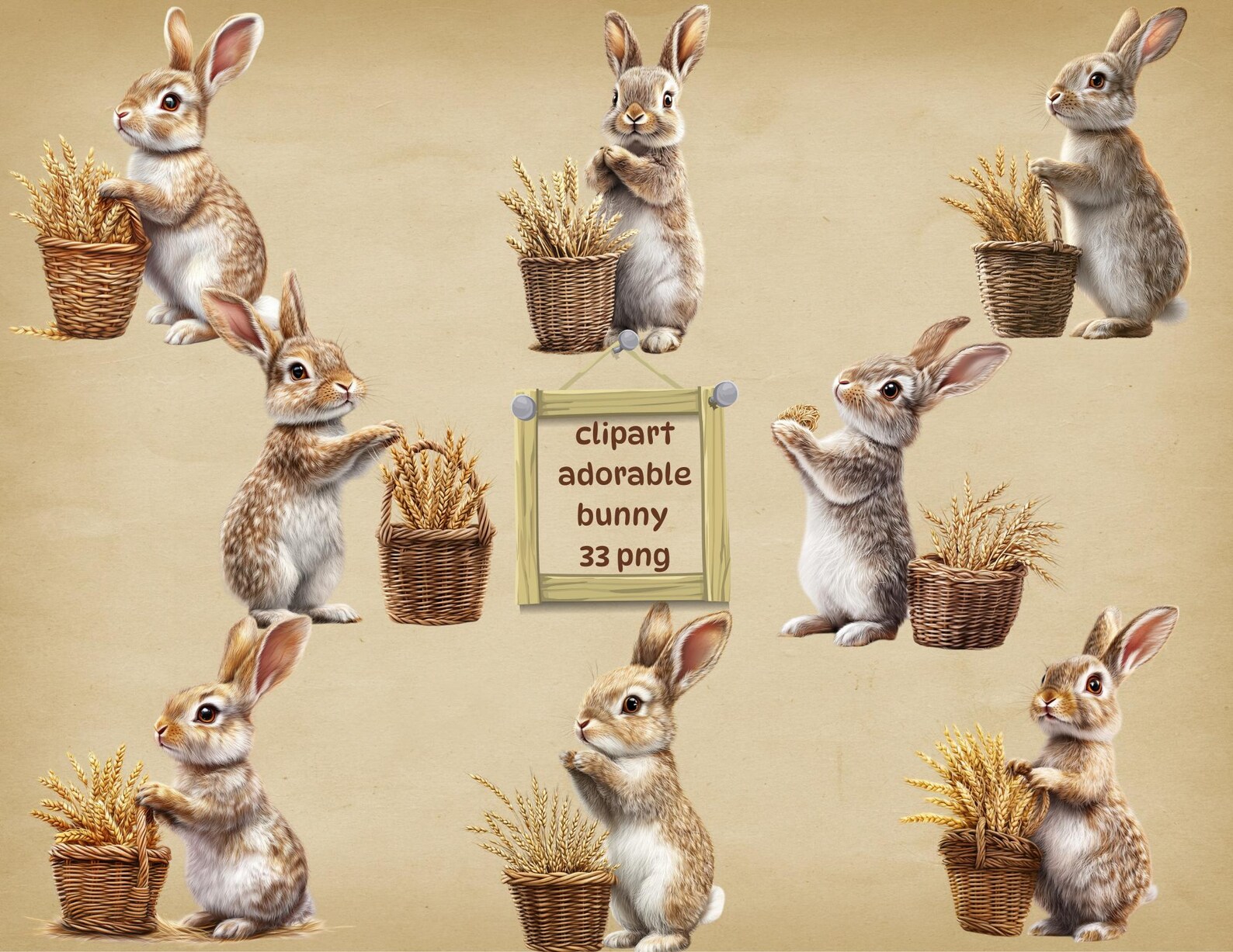 Adorable Bunny Clipart Bundle,cute Rabbit PNG Bundle,farmhouse Easter ...