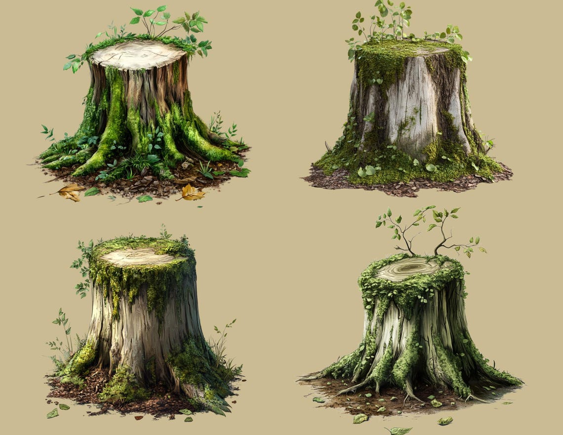 Tree Stump Clipart Bundle, Mossy Wood Logs PNG, Digital Forest ...
