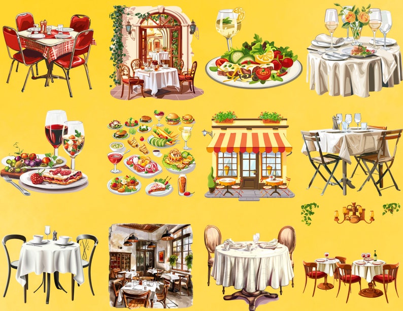 Restaurant Clipart Bundle, Outdoor Café, Bistro & Bar Clip Art, Digital ...