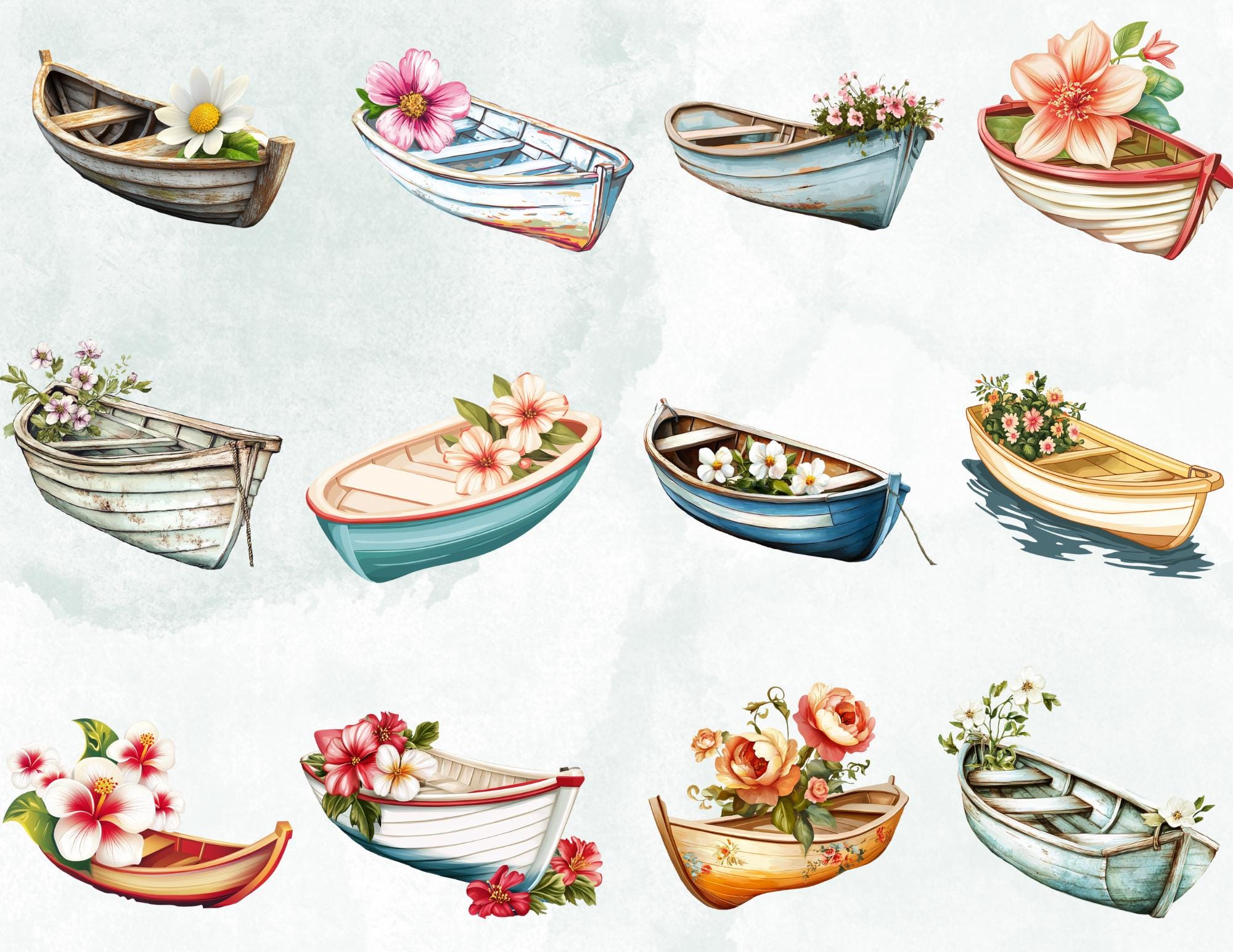 Clipart Pretty Boats | Artistic Boats PNG | Digital Print Boats Decor ...
