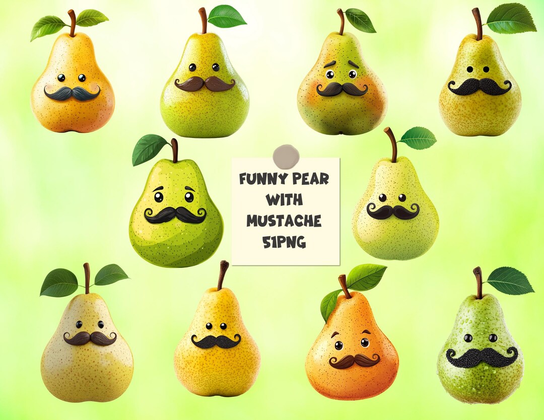 Funny Pear With Mustache Clipart | Cute Fruit Illustration | Digital ...