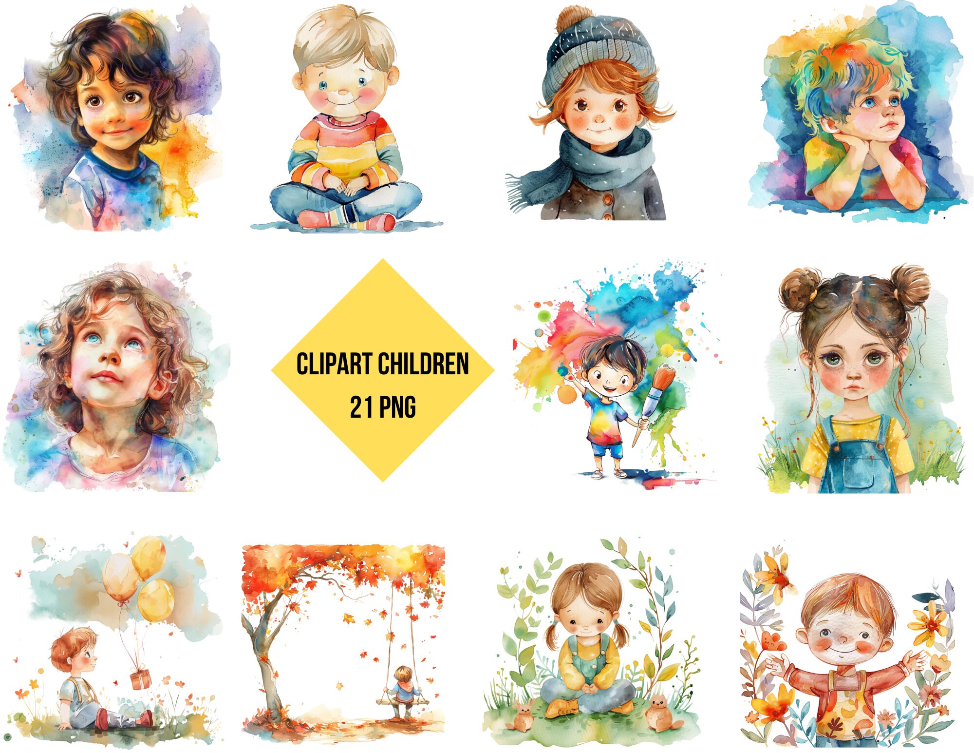Children Clipart Cute Kids Illustrations PNG Digital Print Cute Decor ...