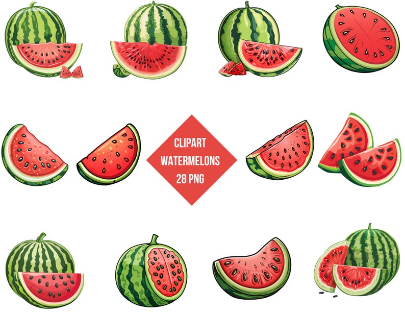 Watermelons Clipart Set | Watermelon 28 PNG | Digital Print Fruit Decor ...