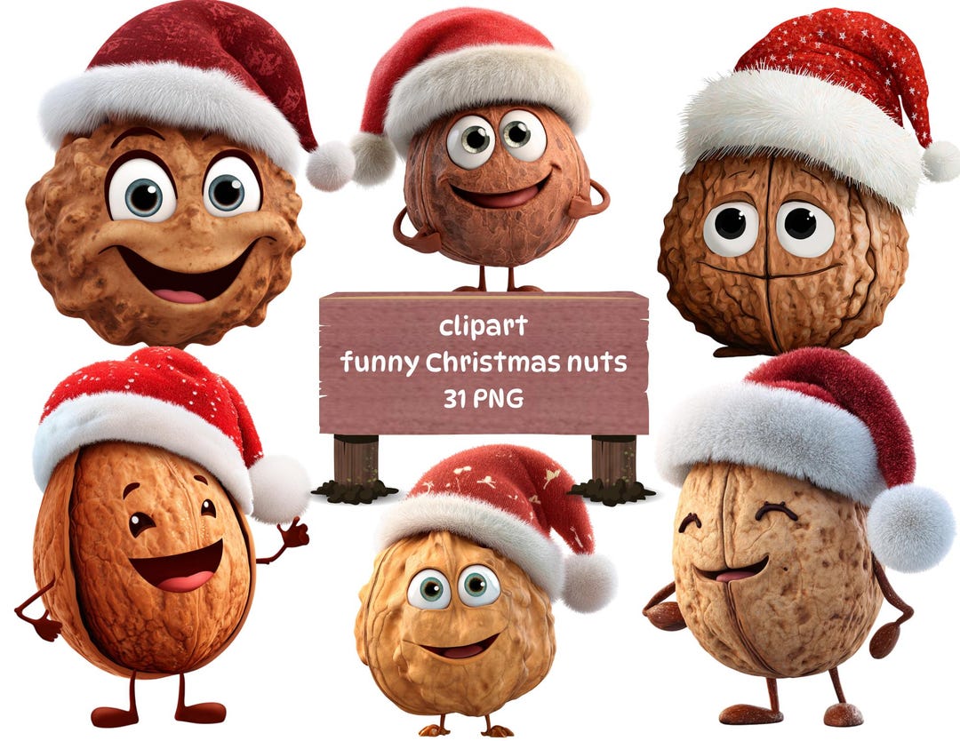 Funny Christmas Nuts Clipart, Cute Nuts With Santa Hats PNG, Holiday ...