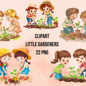 Clipart Children Planting Flowers | Kids in the Gardens | Little ...