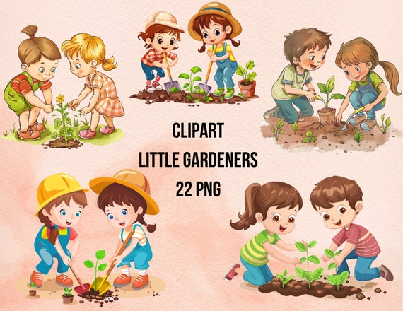 Kids Planting Flowers Clipart