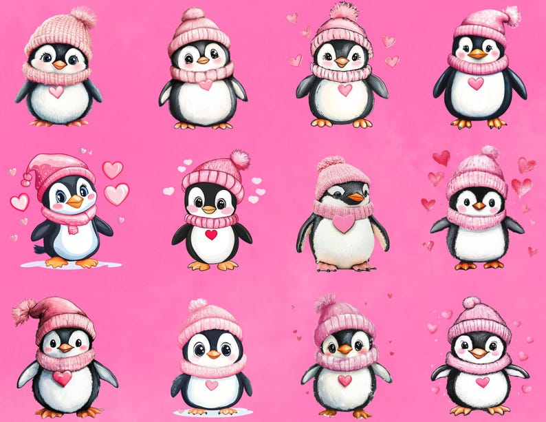 Cute Penguin Clipart – Adorable Winter Penguins With Hearts and Scarves ...