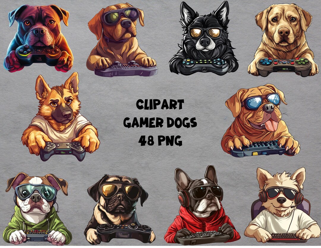 Gamer Dogs Clipart Set 48 PNG Digital Print Funny Dogs Perfect Decor ...
