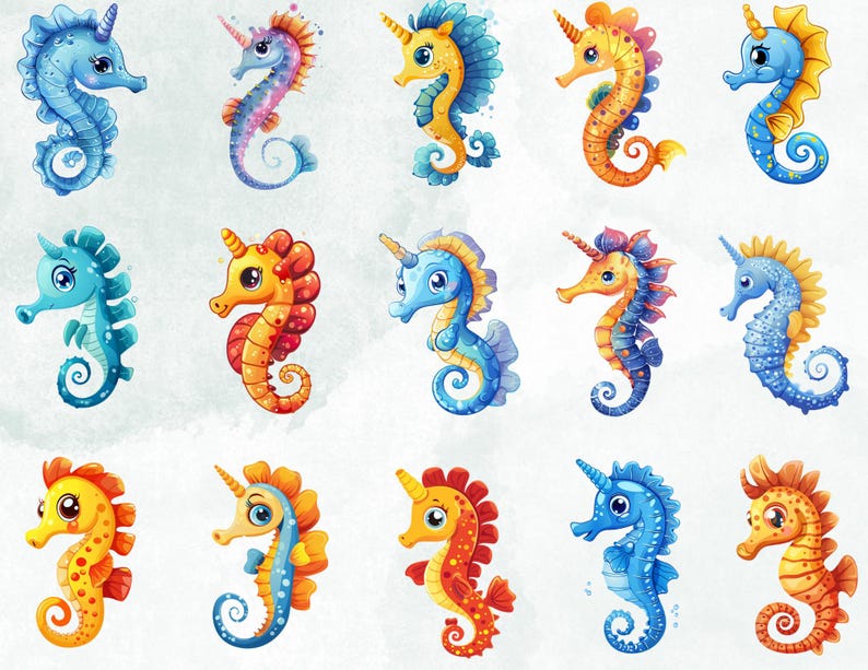 Seahorse Clipart Bundle | Cute Sea Horses PNG | Ocean Animals Digital ...