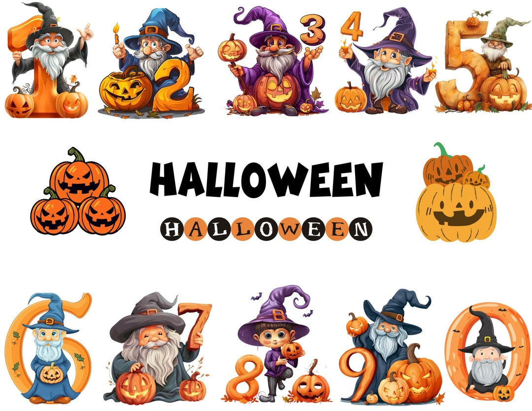 Halloween Wizard Numbers Clipart Set | Numbers With Wizards | Wizard ...