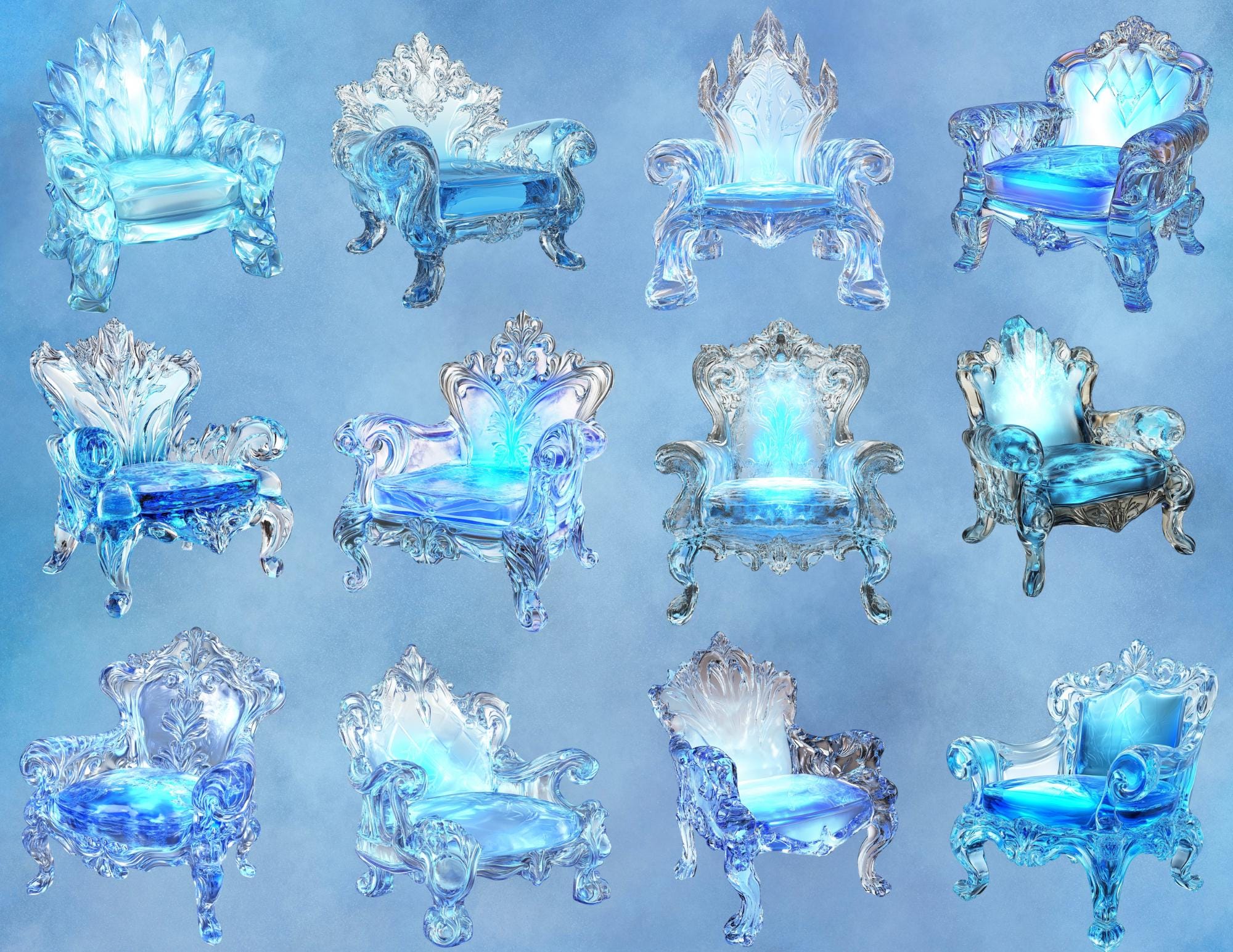 Ice Throne Clipart: 40 Frozen Crystal Chairs (PNG, Digital Download) - Etsy
