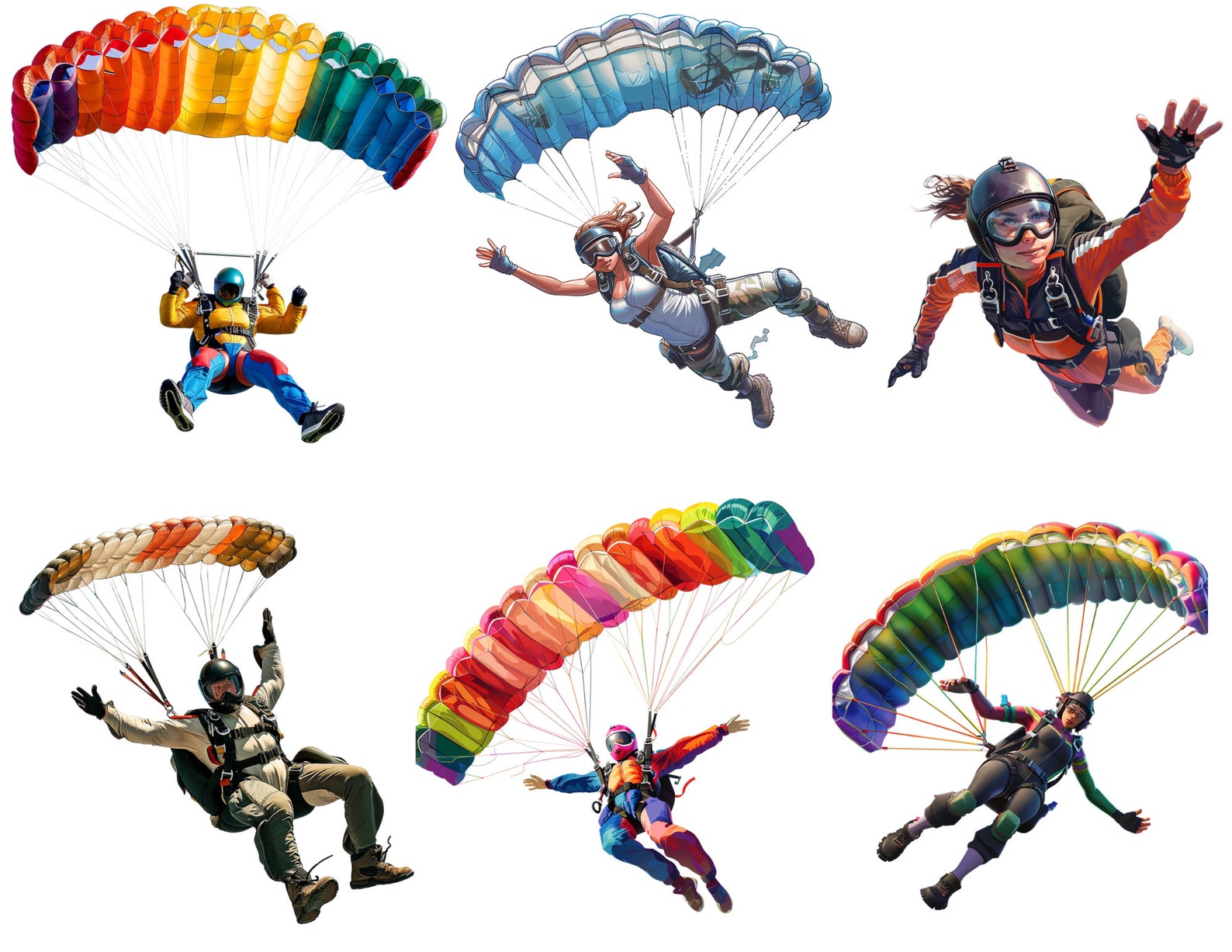 Skydiving Clipart Bundle | Colorful Parachute PNG | Digital Extreme ...