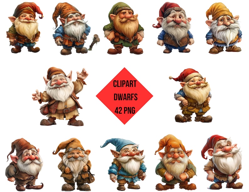 Clipart Dwarfs | Cute Dwarfs PNG | Digital Print Vintage Dwarfs ...