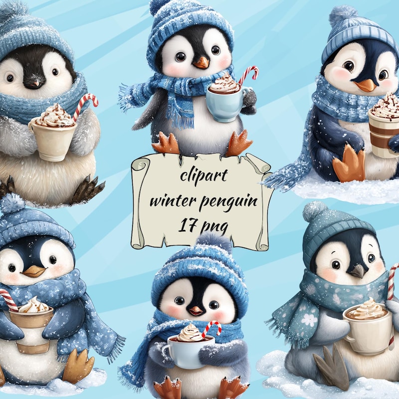 Winter Penguin Clipart - Etsy