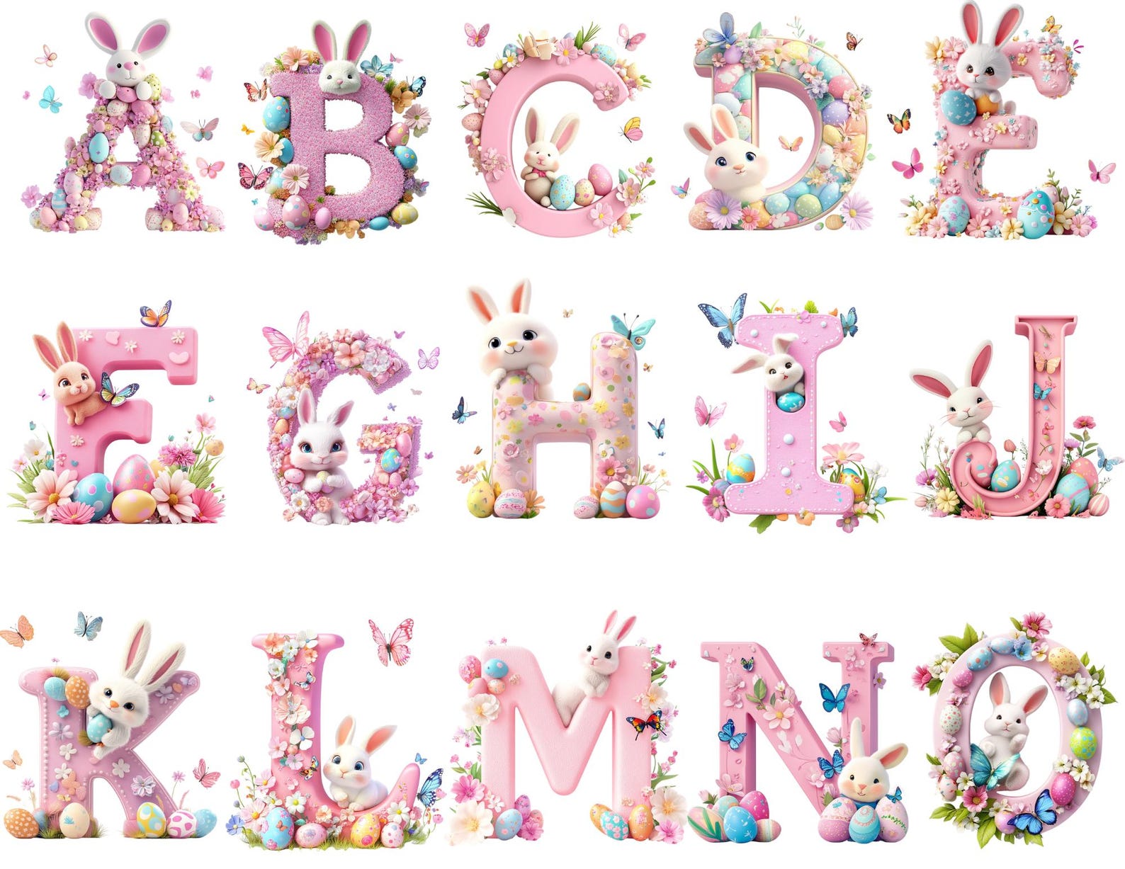 Easter Bunny Alphabet Clipart: Spring Letter Set (PNG, Commercial Use ...