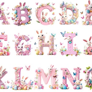 Easter Bunny Alphabet Clipart: Spring Letter Set (PNG, Commercial Use ...