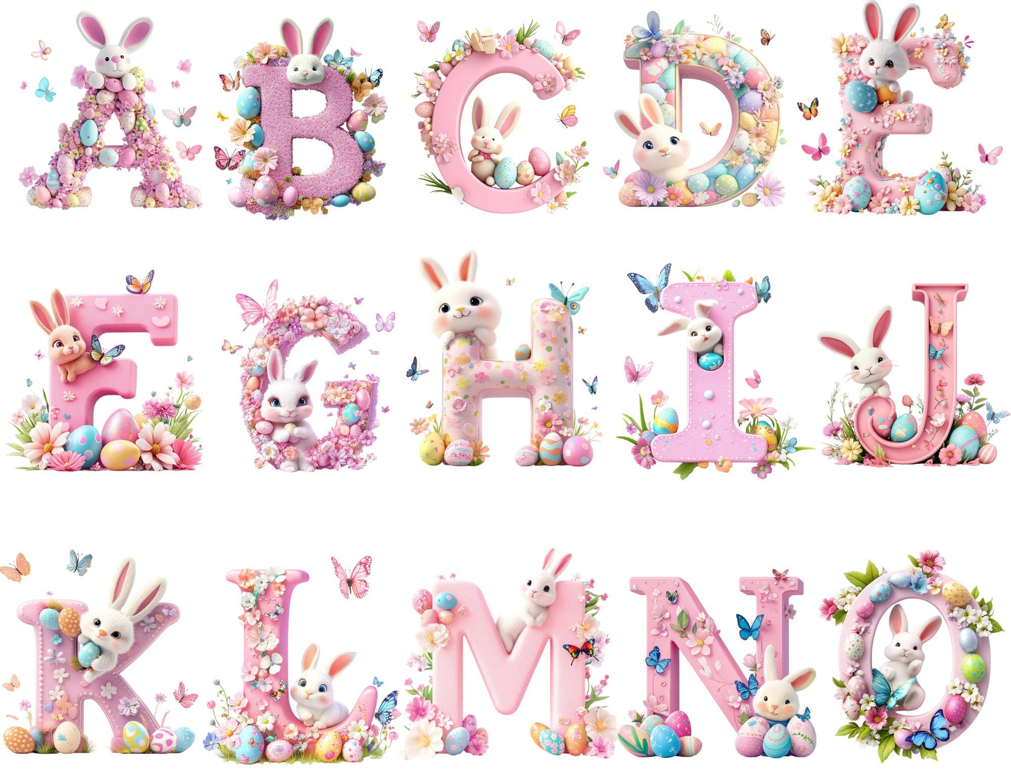 Easter Bunny Alphabet Clipart: Spring Letter Set (PNG, Commercial Use ...
