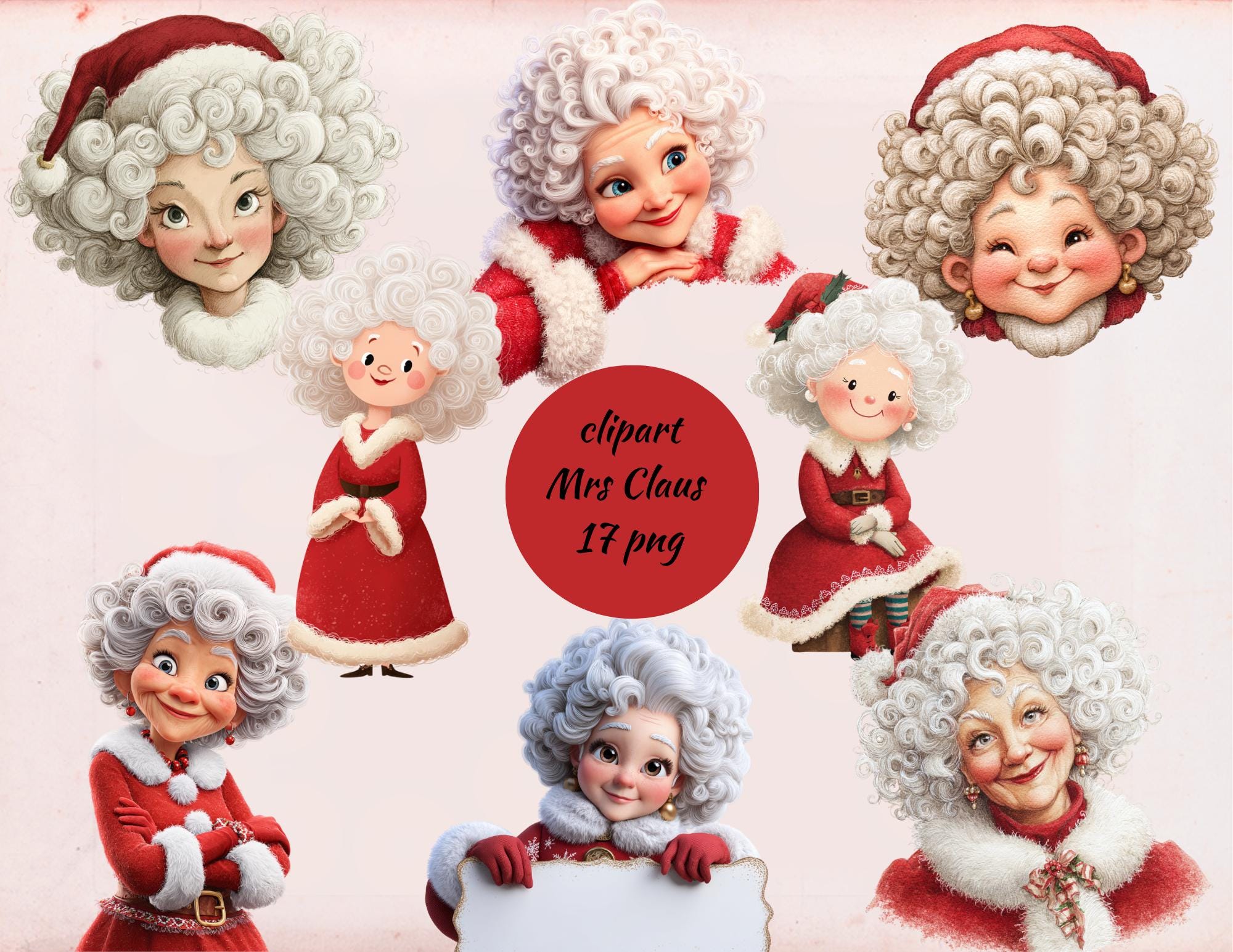 Mrs Claus Clipart Bundle, Cute Christmas Lady PNG, Digital Santa’s Wife ...
