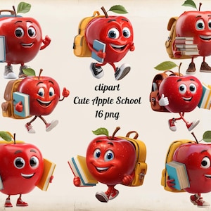 Apple School Clipart Bundle: Back to School PNG Graphics (commercial ...