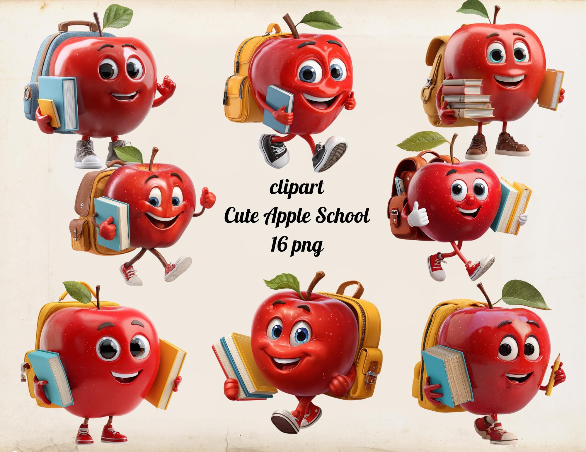 Apple School Clipart Bundle: Back to School PNG Graphics (commercial ...