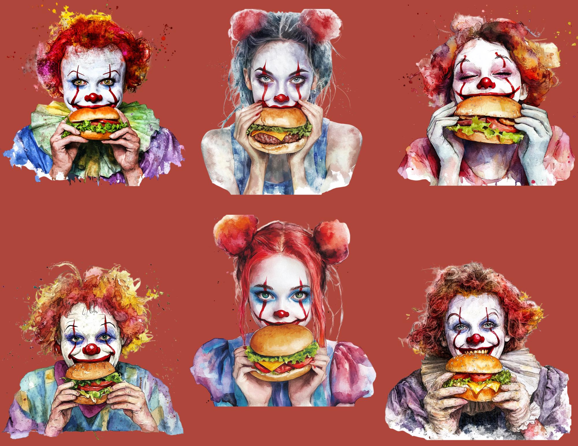 Clown With Burger Clipart Bundle | Watercolor Funny Clowns 31 PNG ...