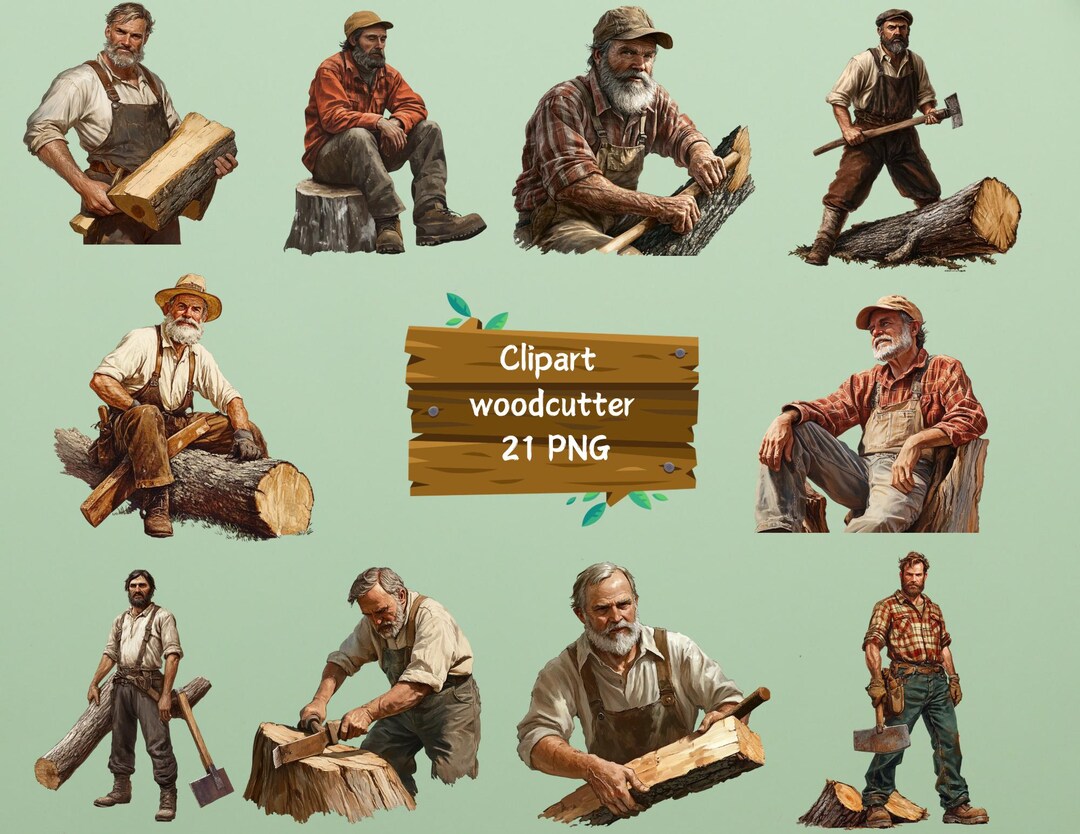 Woodcutter Clipart – 21 Rustic PNG Illustrations | Wood PNG | Digital ...
