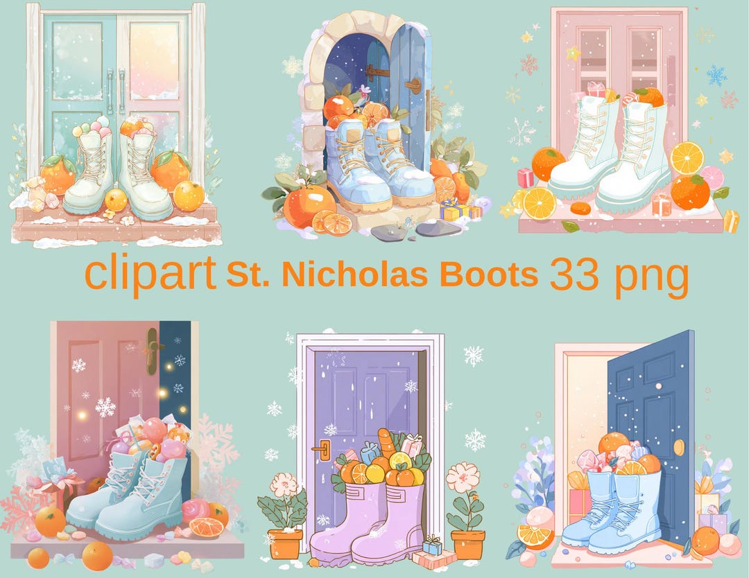 St. Nicholas Boots Clipart Bundle | Winter Doorstep Boot PNG | Instant ...