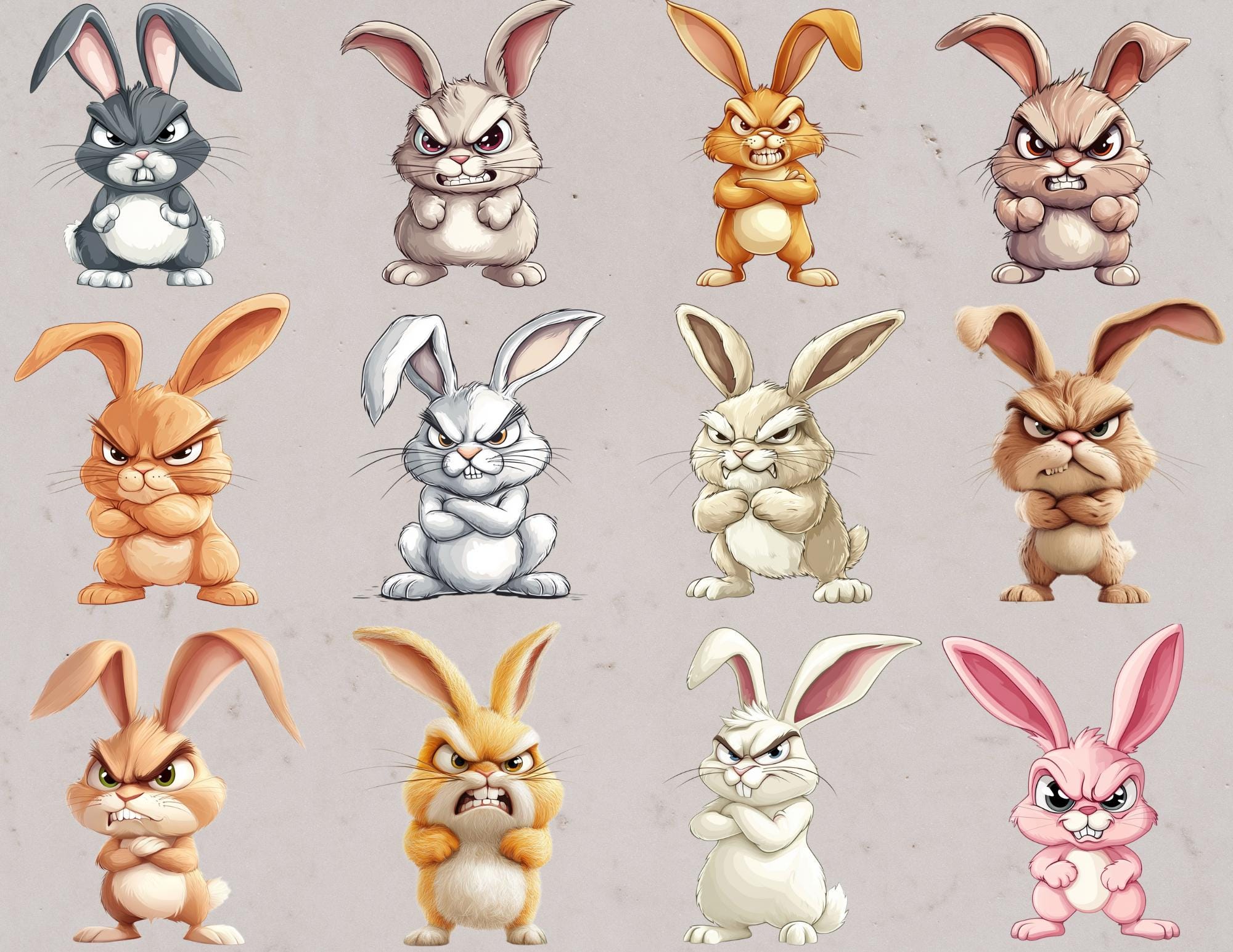 Angry Bunny Clipart Bundle: Grumpy Rabbit Pngs (commercial Use) - Etsy