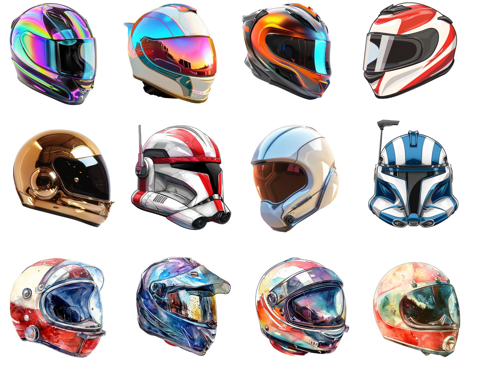 Motorcycle Helmet Clipart Set, Racing Helmet PNG, Digital Colorful ...