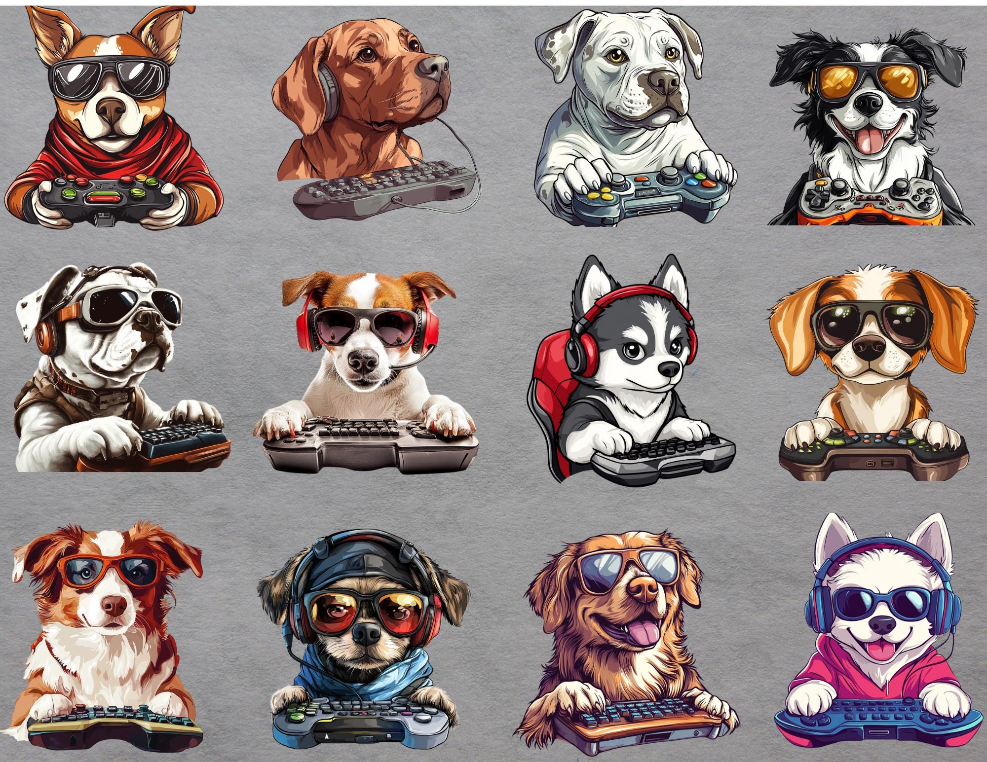 Gamer Dogs Clipart Bundle | Gaming Dog PNG | Perfect Decor for Gamers ...