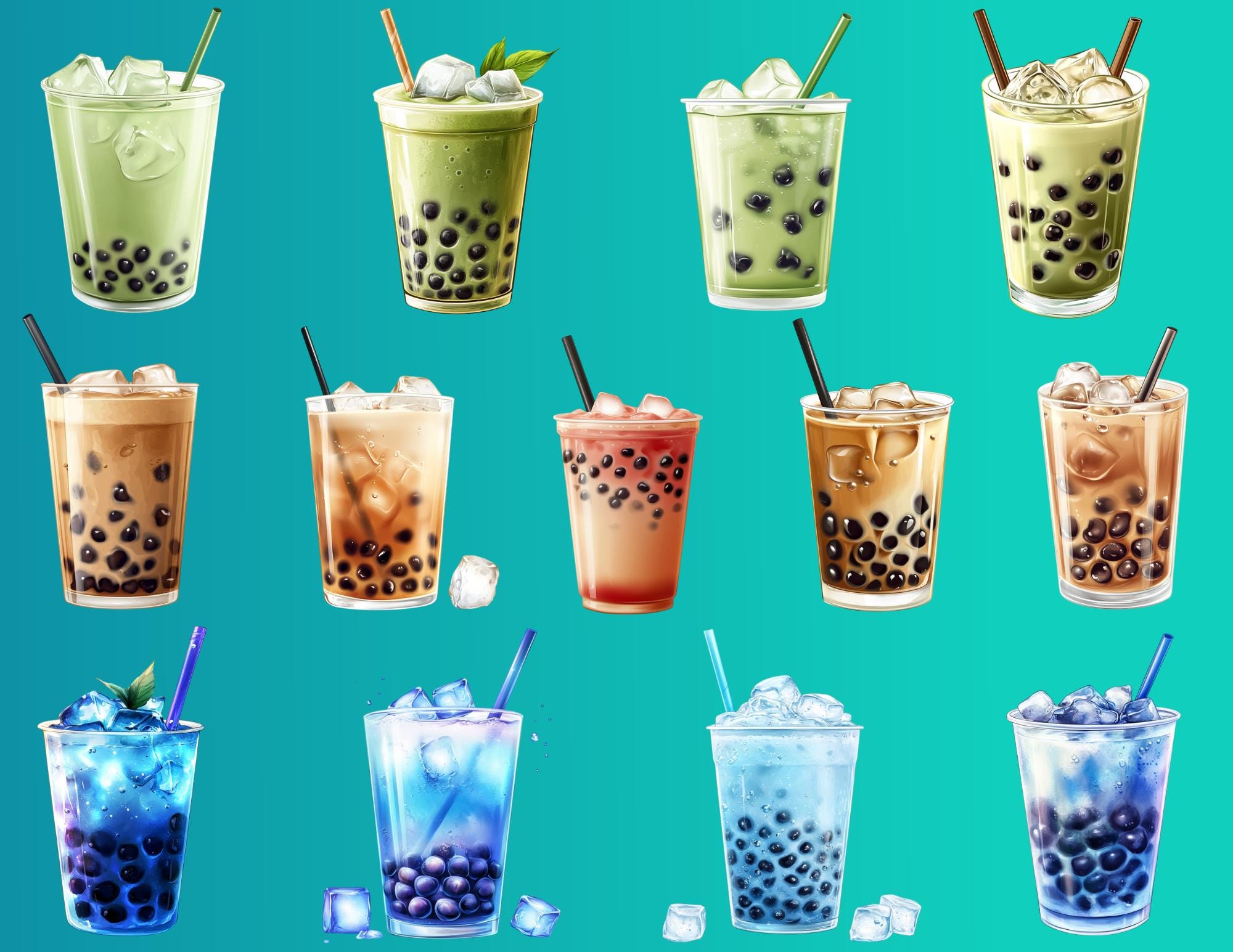 Bubble Tea Clipart Bundle: 39 Colorful Drinks PNG (commercial Use) - Etsy