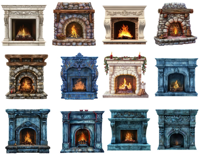 Clipart Fireplaces | Colorful Fireplaces PNG | Digital Print Fireplaces ...