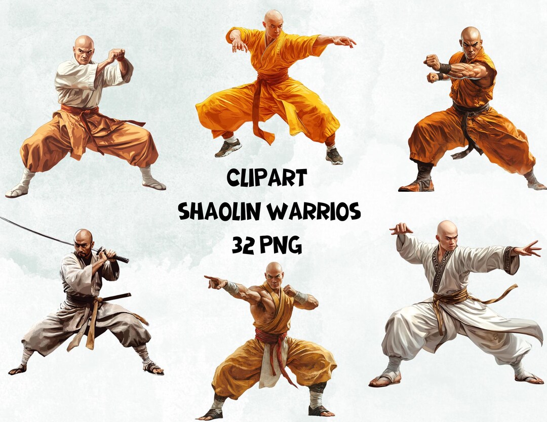 Clipart Shaolin Warriors in Combat Poses | Martial Arts Illustrations ...