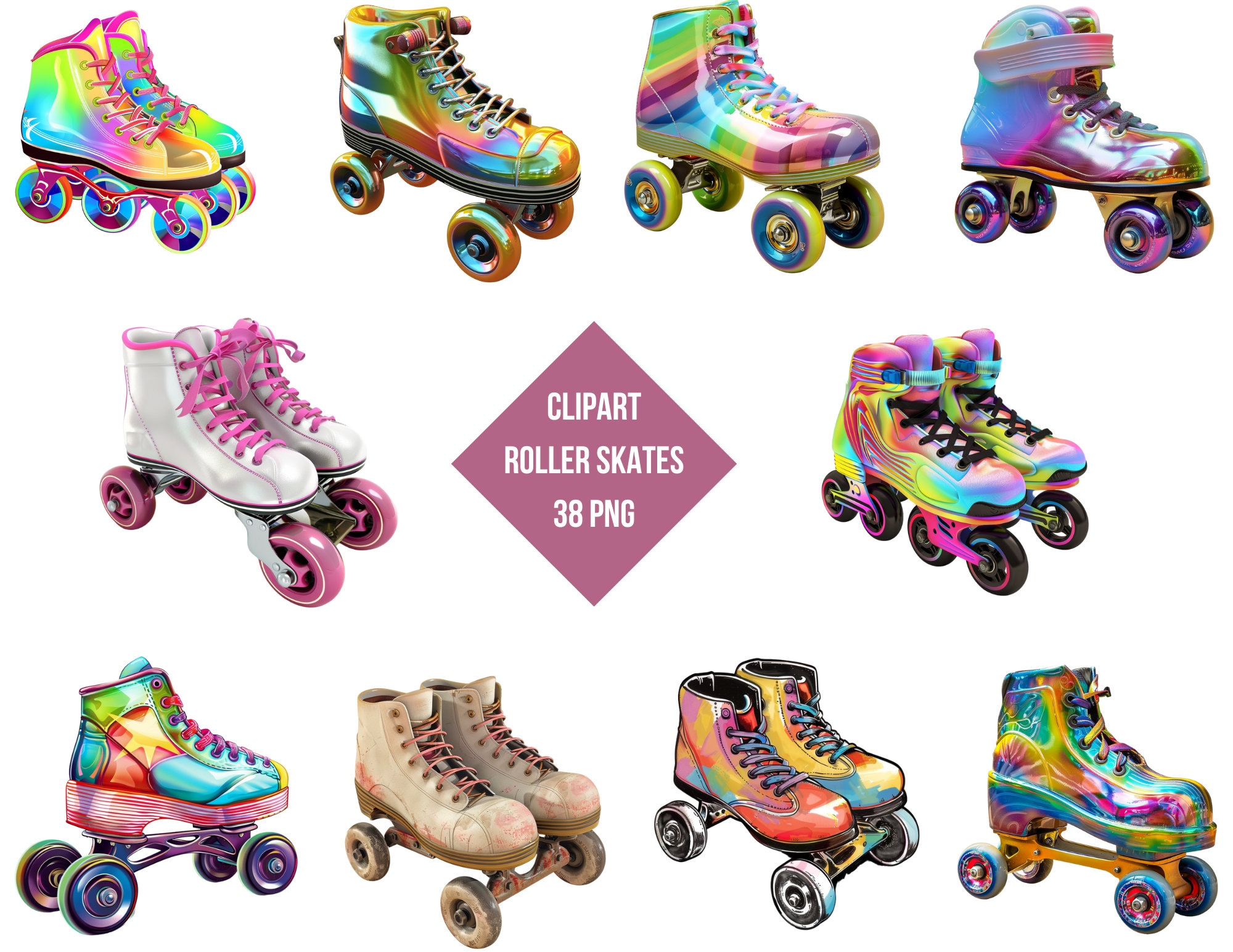 Roller Skates Clipart | Decorative Roller Skate Decor PNG | Digital ...
