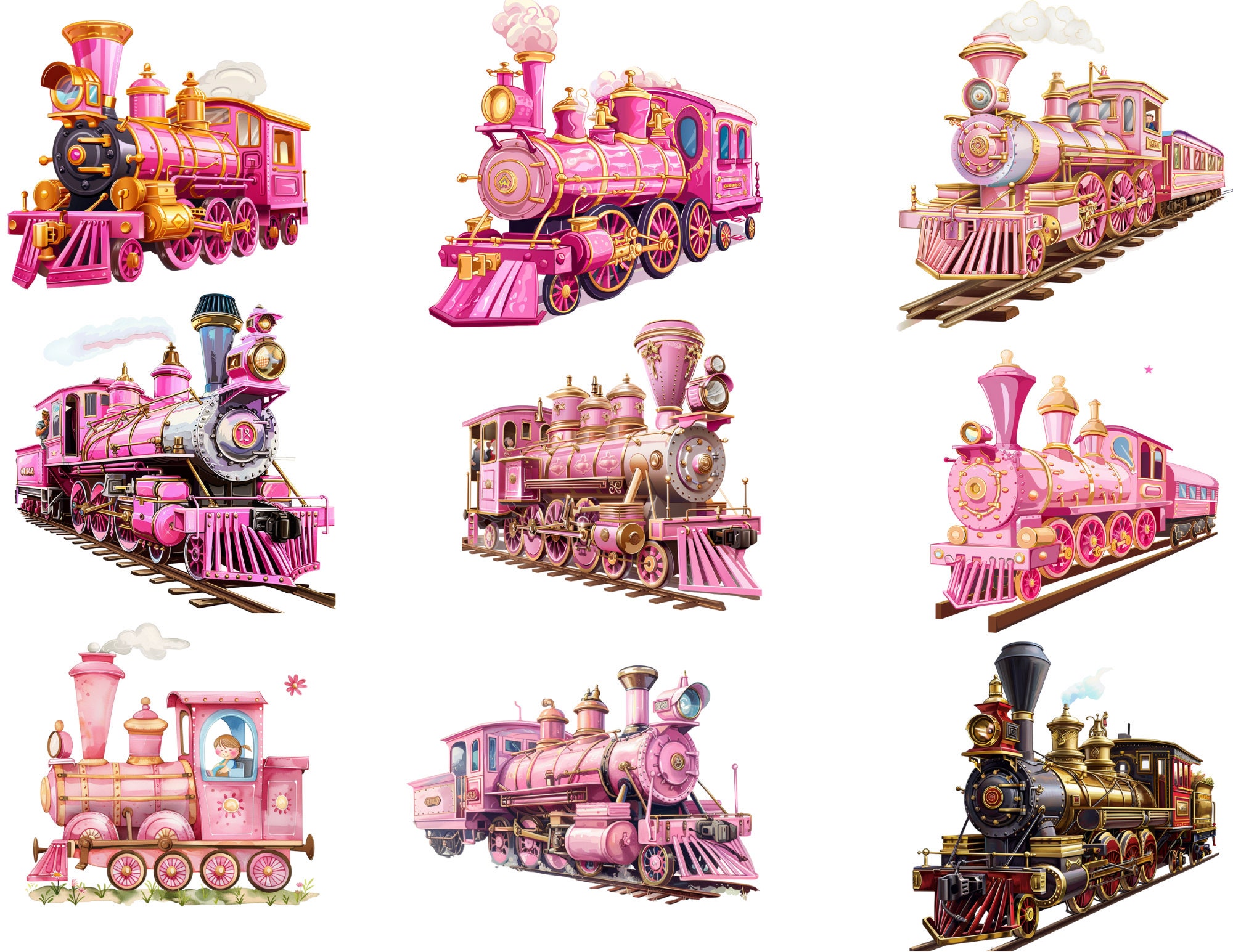 Clipart Pretty Trains | Cute Trains PNG | Digital Print Trains Decor ...