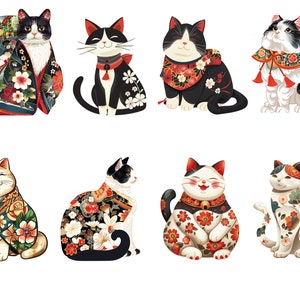 Clipart Japanese Cats | Japanese Cats PNG | Digital Print Japanese Cats ...