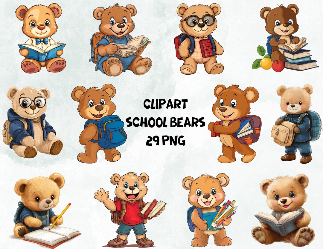 Clipart Cute School Bears | 29 Pngs | Adorable School Bear Designs ...