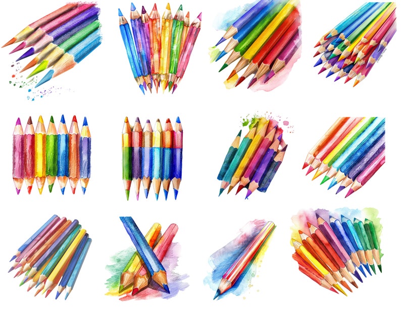 Clipart Colored Pencils Set Colored Pencils PNG Digital Print Colored ...