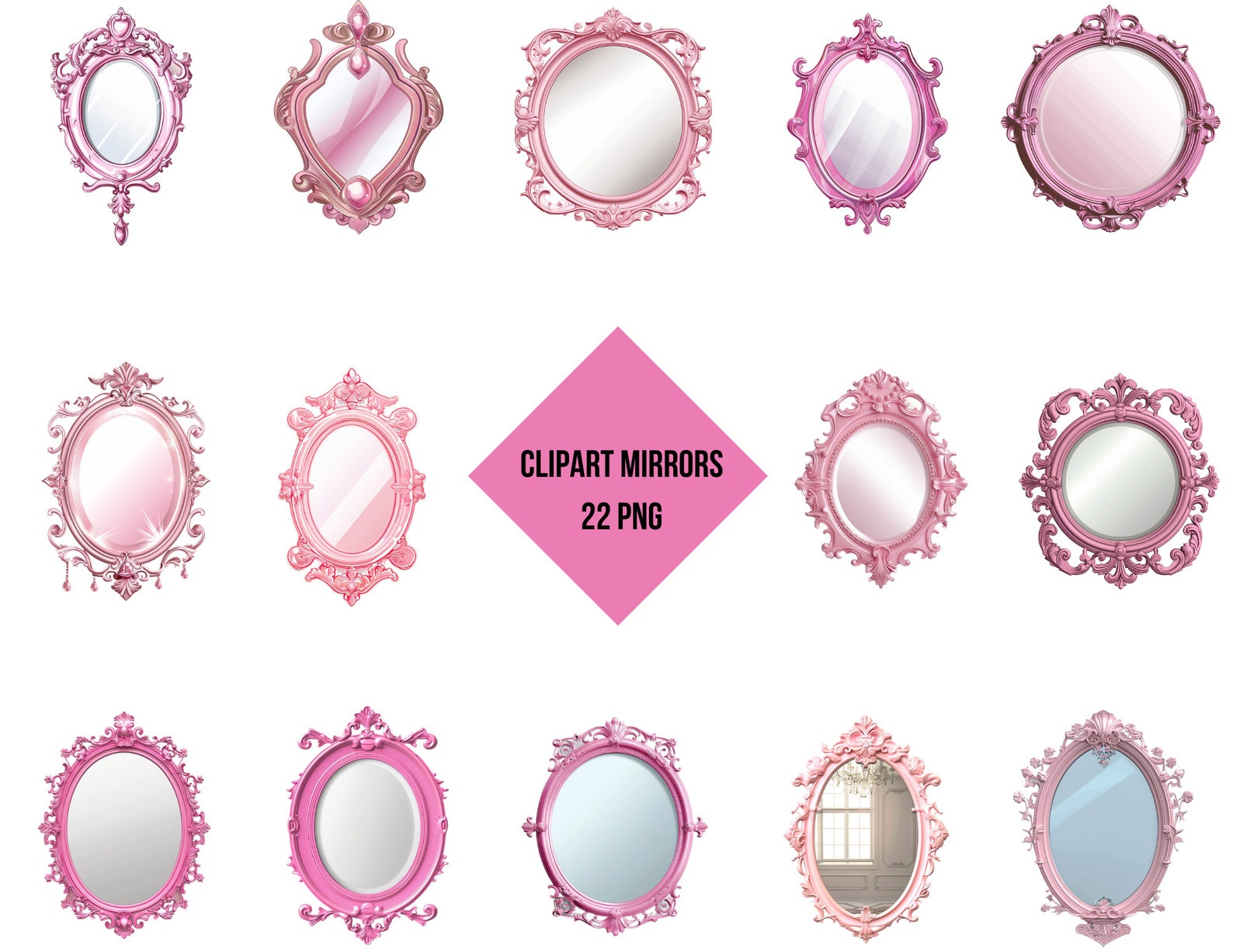 Mirrors Clipart Set | Elegant Mirrors PNG | Boho Chic Mirrors Bundle ...