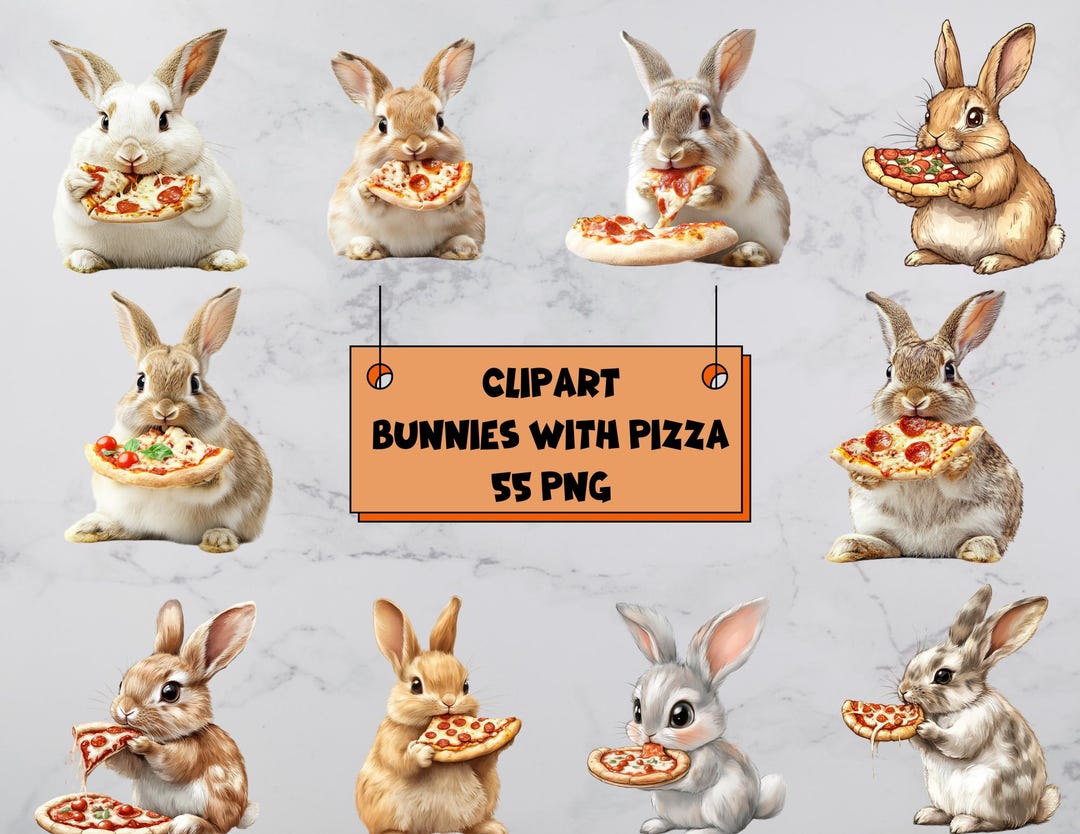 Clipart Bunnies With Pizza | Cute Rabbits 55 PNG | Digital Print ...