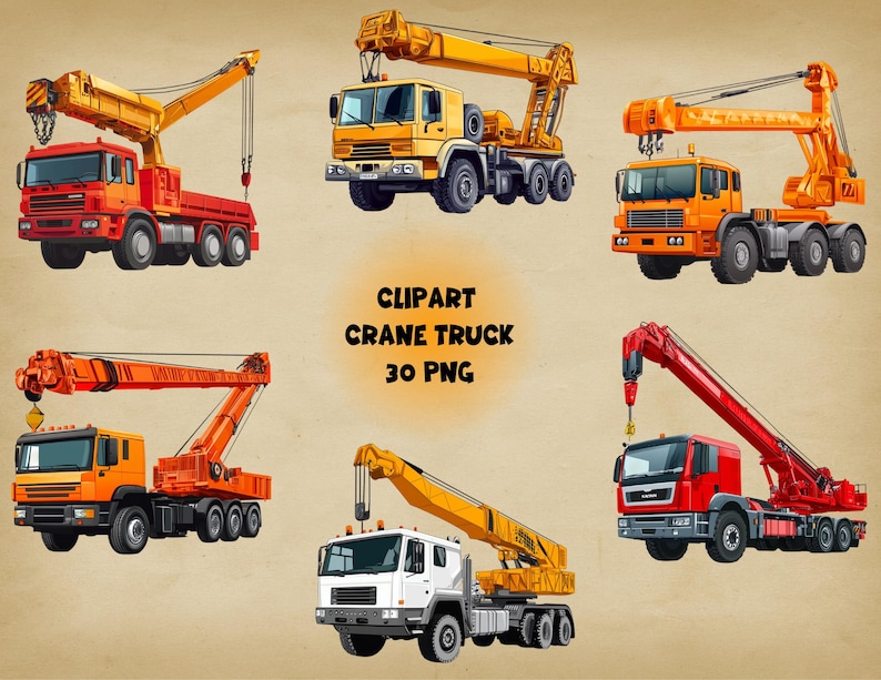 Crane Truck Clipart Bundle | Crane PNG | Digital Print Construction ...