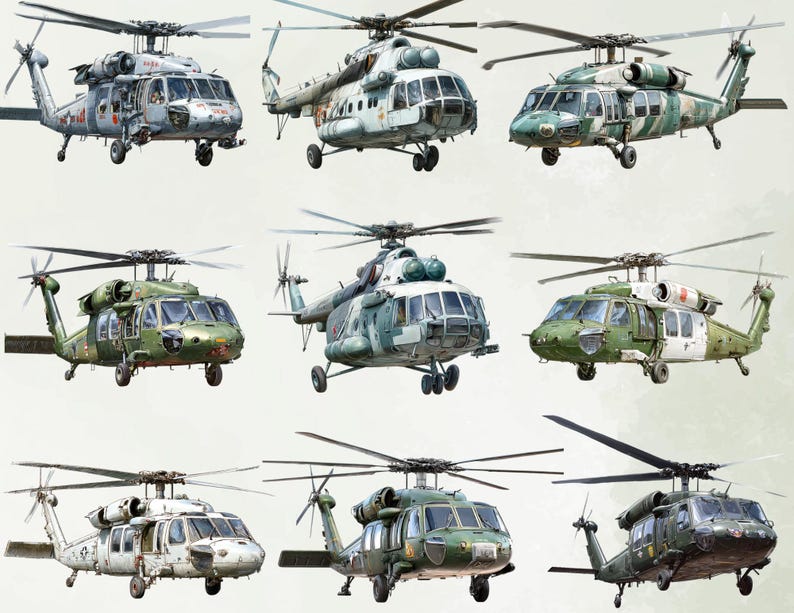 Military Helicopter Clipart Bundle: Army Aircraft PNG (commercial Use ...