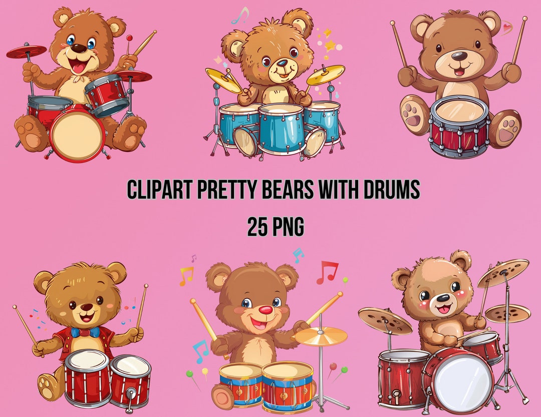 Clipart Cute Drum-playing Bear Plush | Bears With Drums PNG | Funny ...