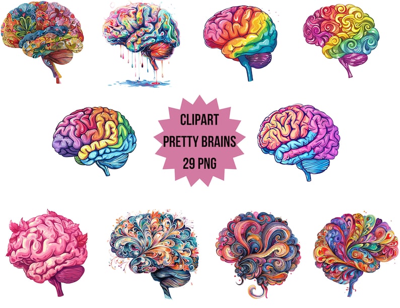 Clipart Brain Bundle | Colorful Brain Designs | Digital Print Brain ...