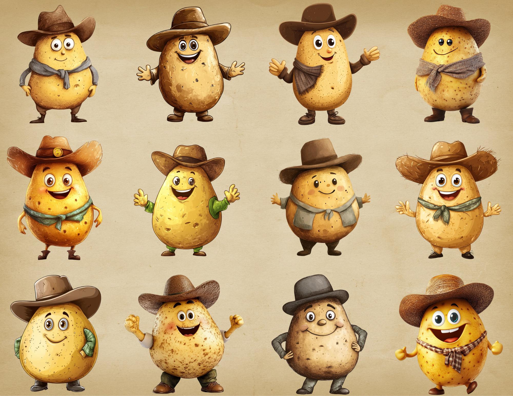 Funny Potatoes Clipart, Cowboy Potato Characters for Creative Designs ...