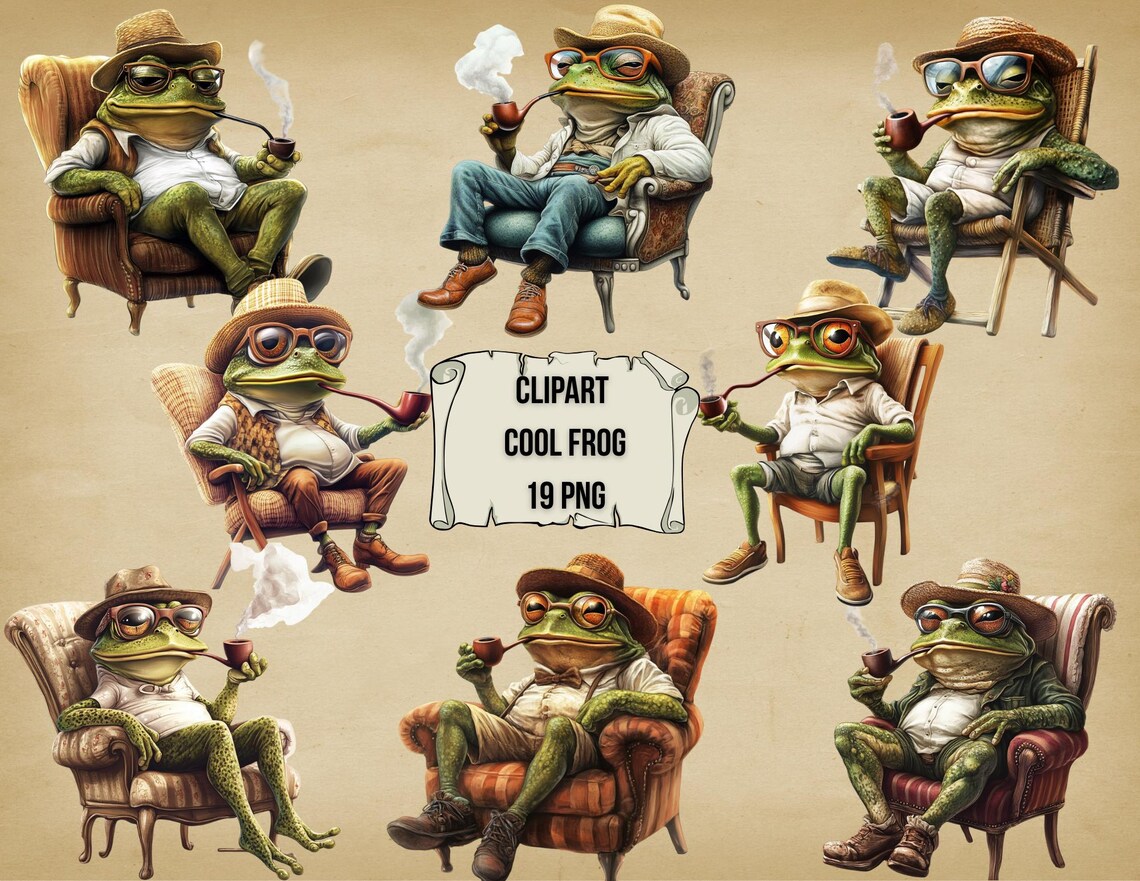 Gentleman Frosch Clipart Bundle, Frosch Pfeife PNG, digitale cool ...