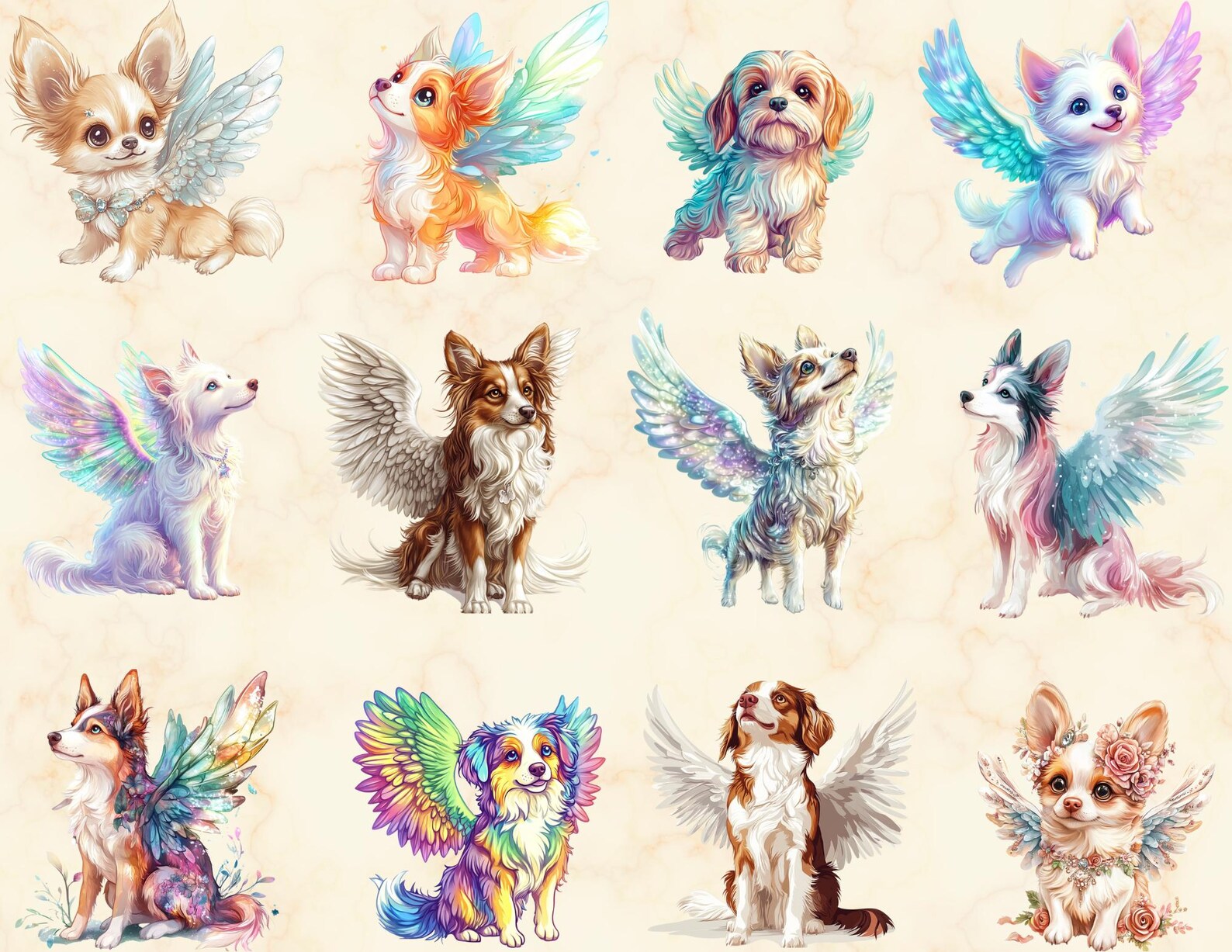 Clipart Cute Dogs With Wings | Digital Print Artistic Dogs | 42 PNG ...